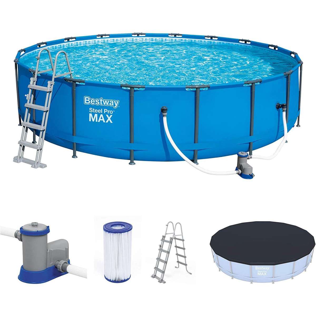 Bestway Frame Pool mit Filterpumpe Leiter Zubehör 549x122cm Steel Pro ...